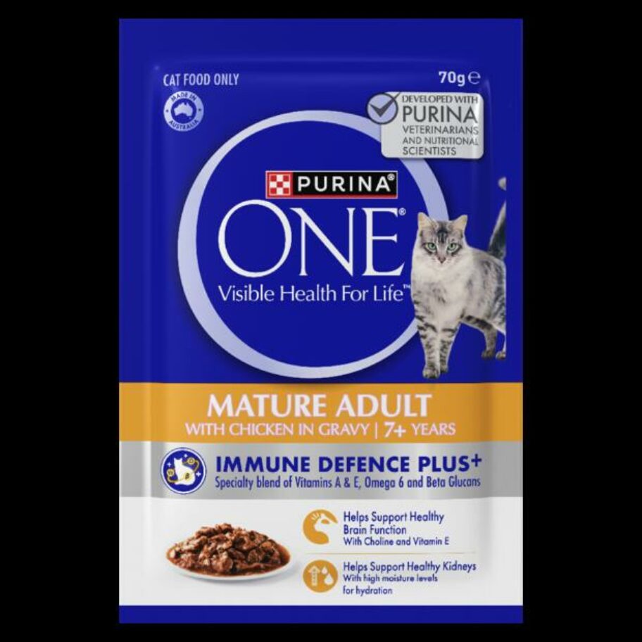 Purina One Mature Adult 7 Plus Chicken In Gravy Wet Cat Food Pouches ...